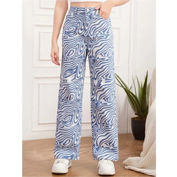 WAVE | Jeans | Wave Abstract Print Wide Leg Jeans | Poshmark